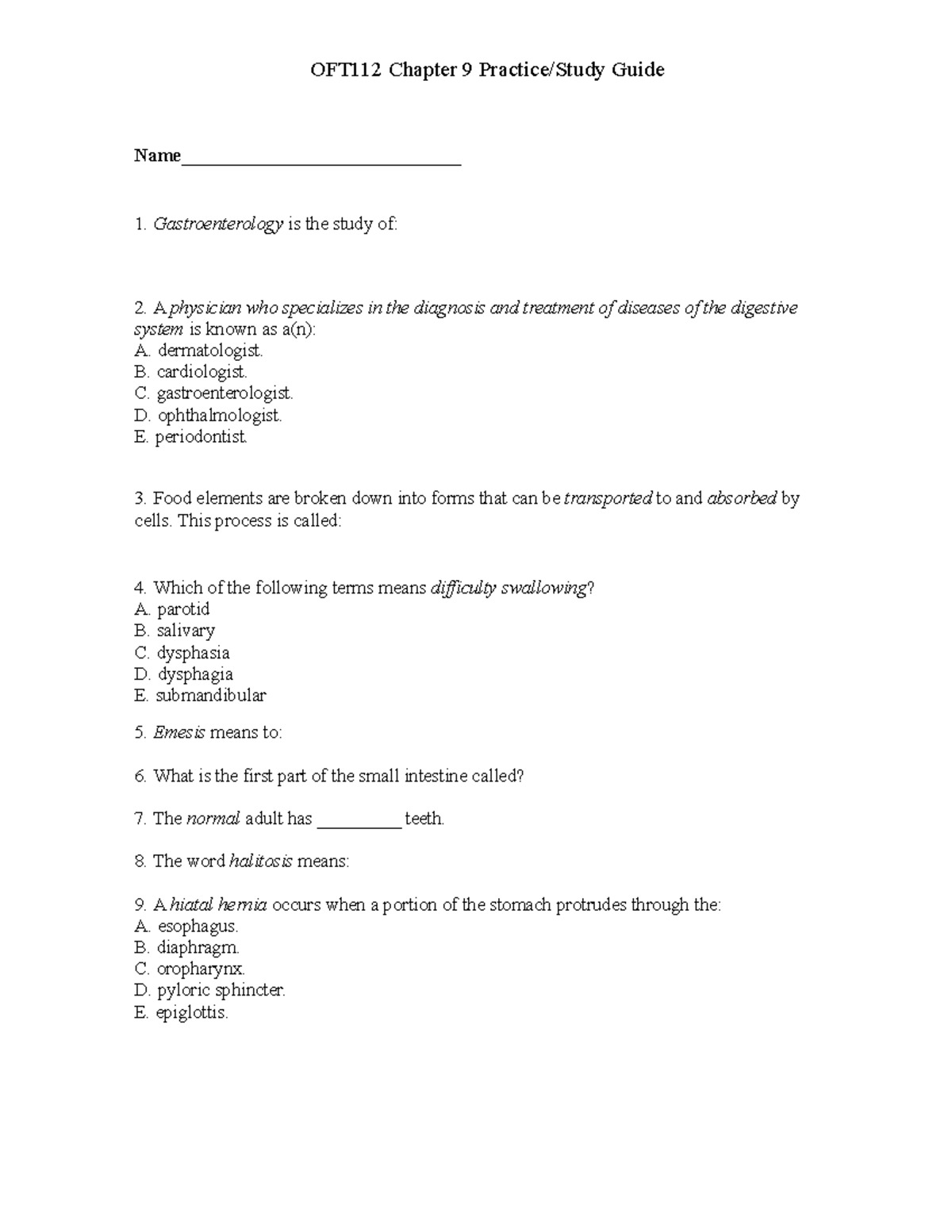 Chapter 9 Practice-Study Guide - OFT112 Chapter 9 Practice/Study Guide ...