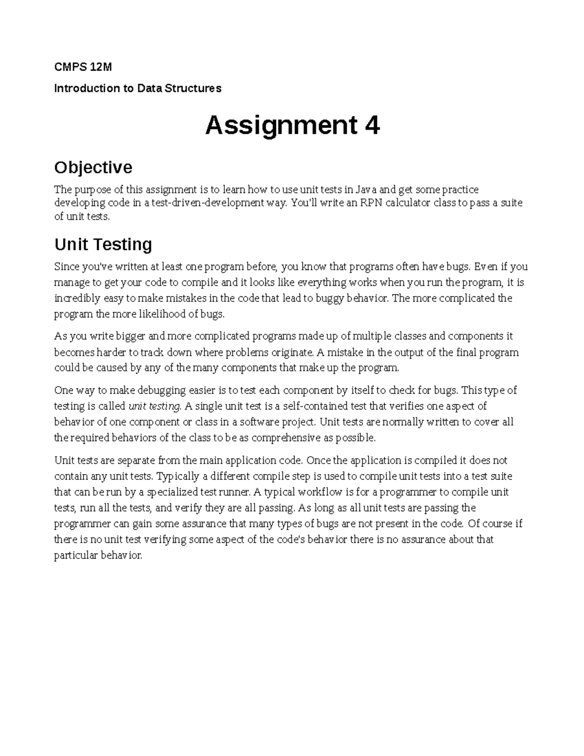 Programming Assignment 4 - CMPS 12M Introduction to Data Structures Assignment 4 Objective The ...