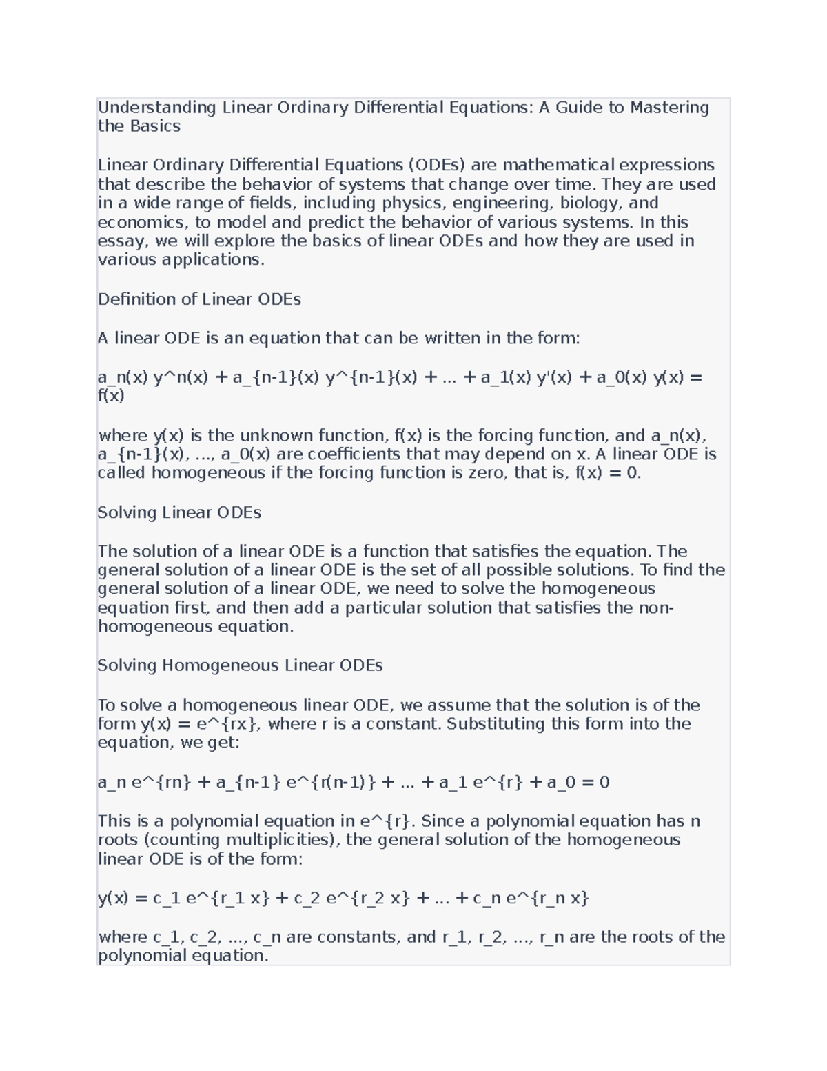Understanding Linear Ordinary Differential Equations They Are Used In A Wide Range Of Fields