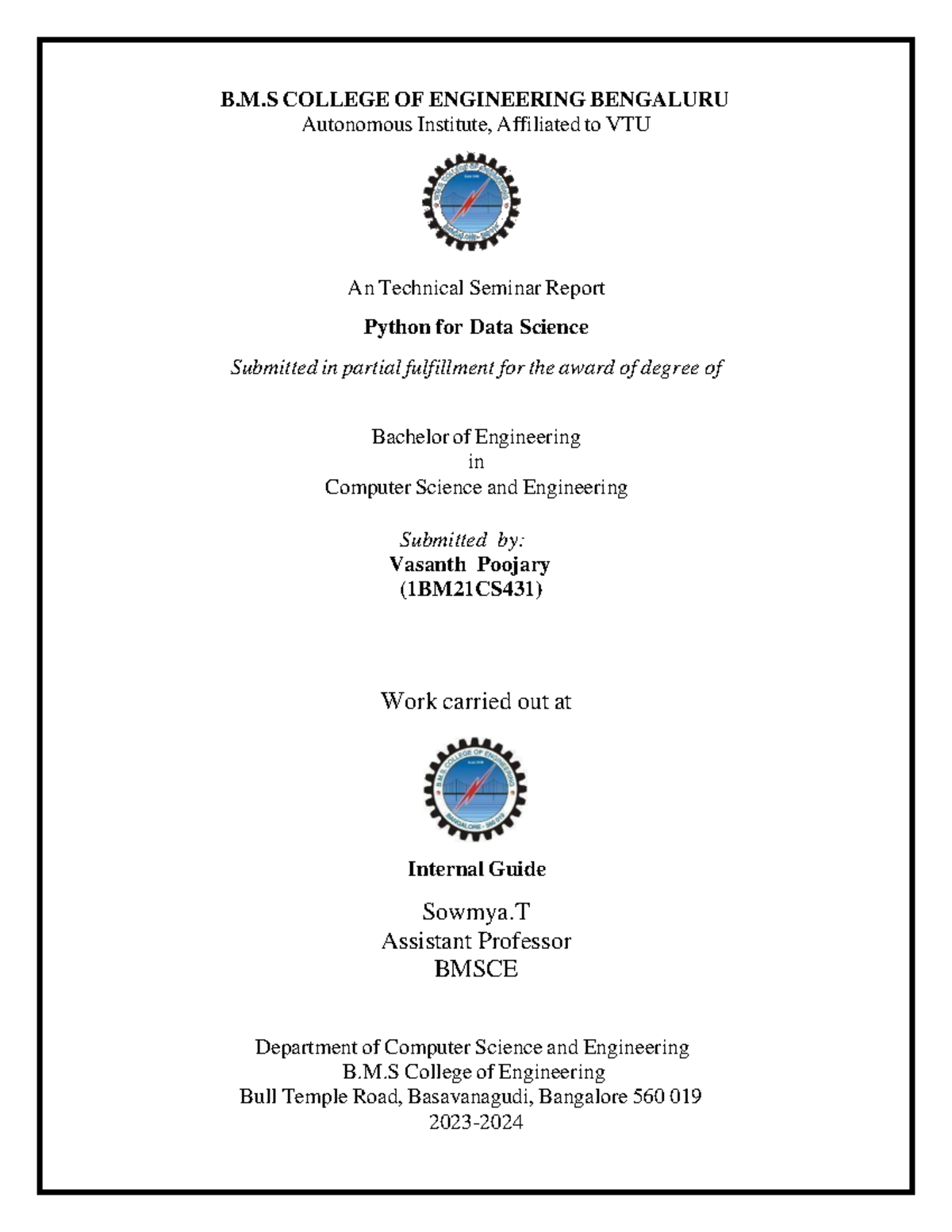 Python for data science - B.M COLLEGE OF ENGINEERING BENGALURU ...