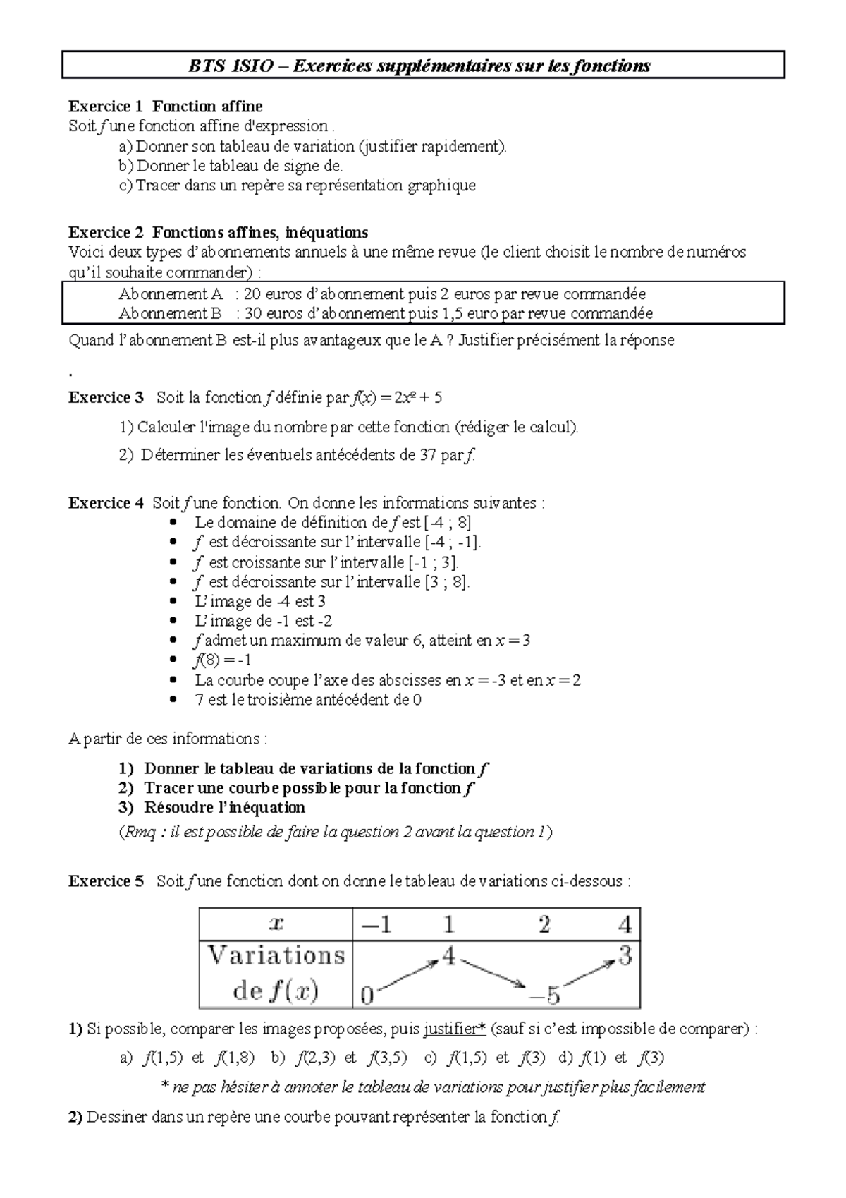 BTS 1SIO Exercices supplémentaires sur les fonctions - BTS 1SIO ...