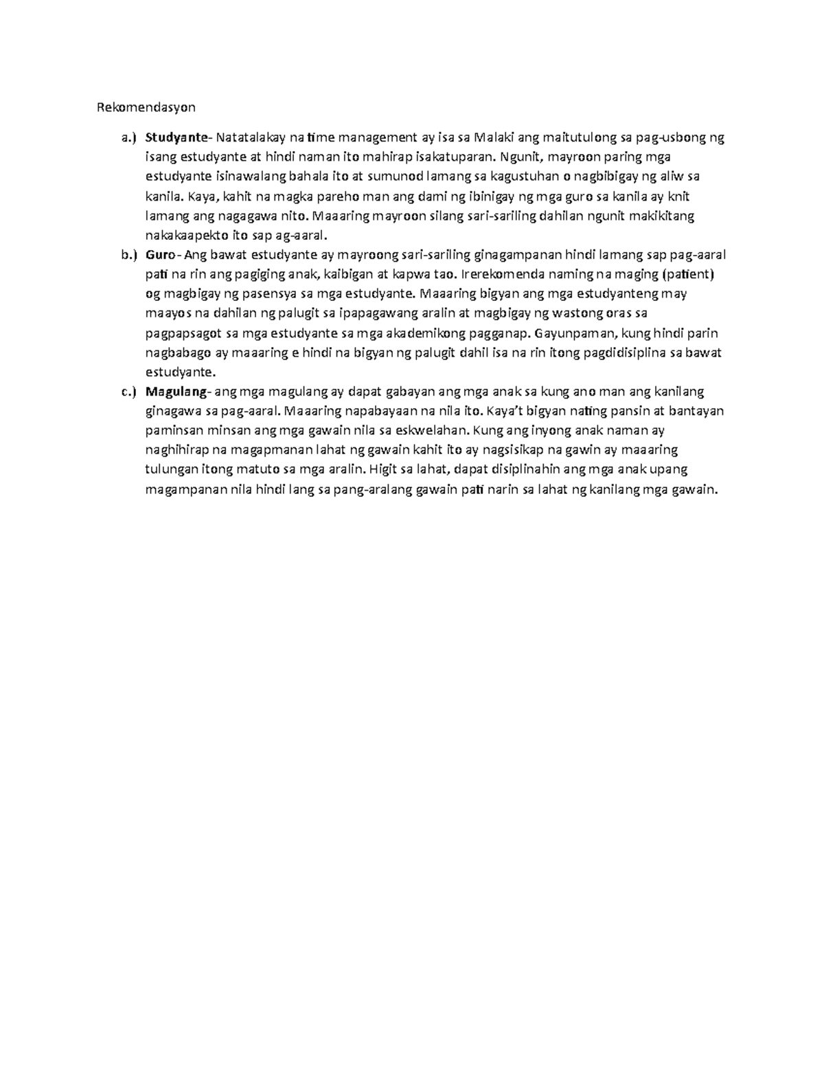 Rekomendasyon - This is for the recommendation - Rekomendasyon a ...