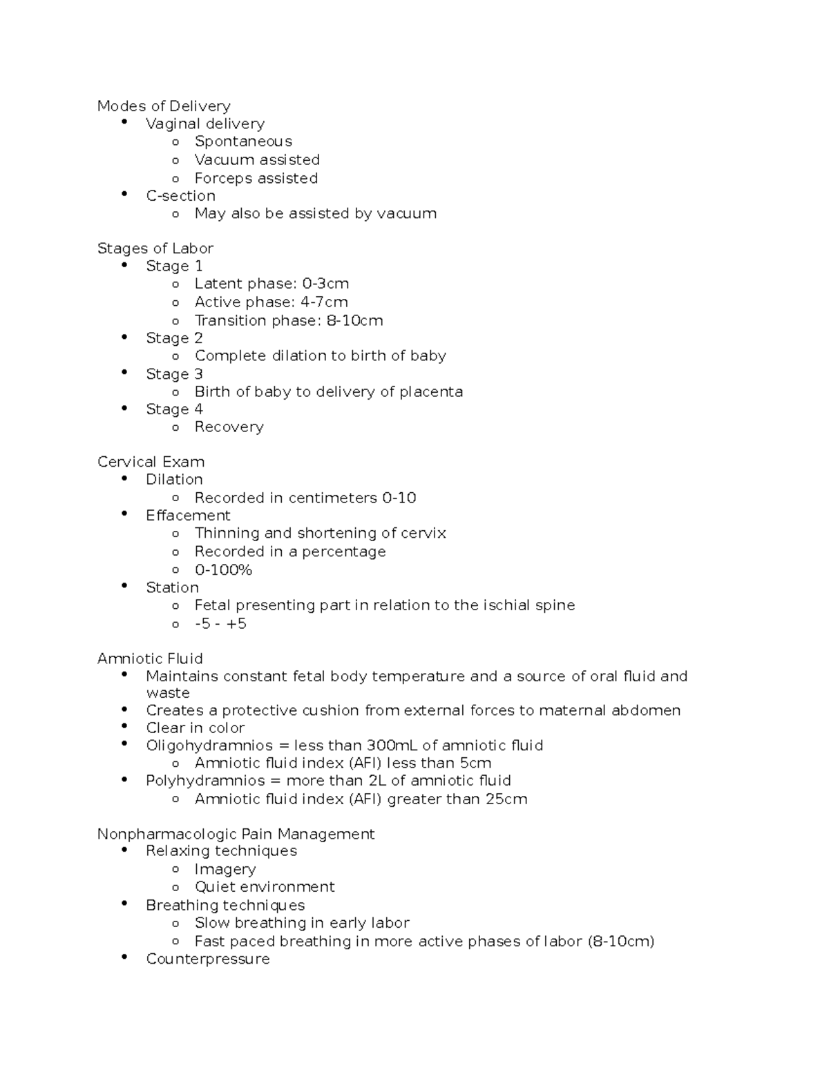 Delivery - clincal - Modes of Delivery Vaginal delivery o Spontaneous o ...