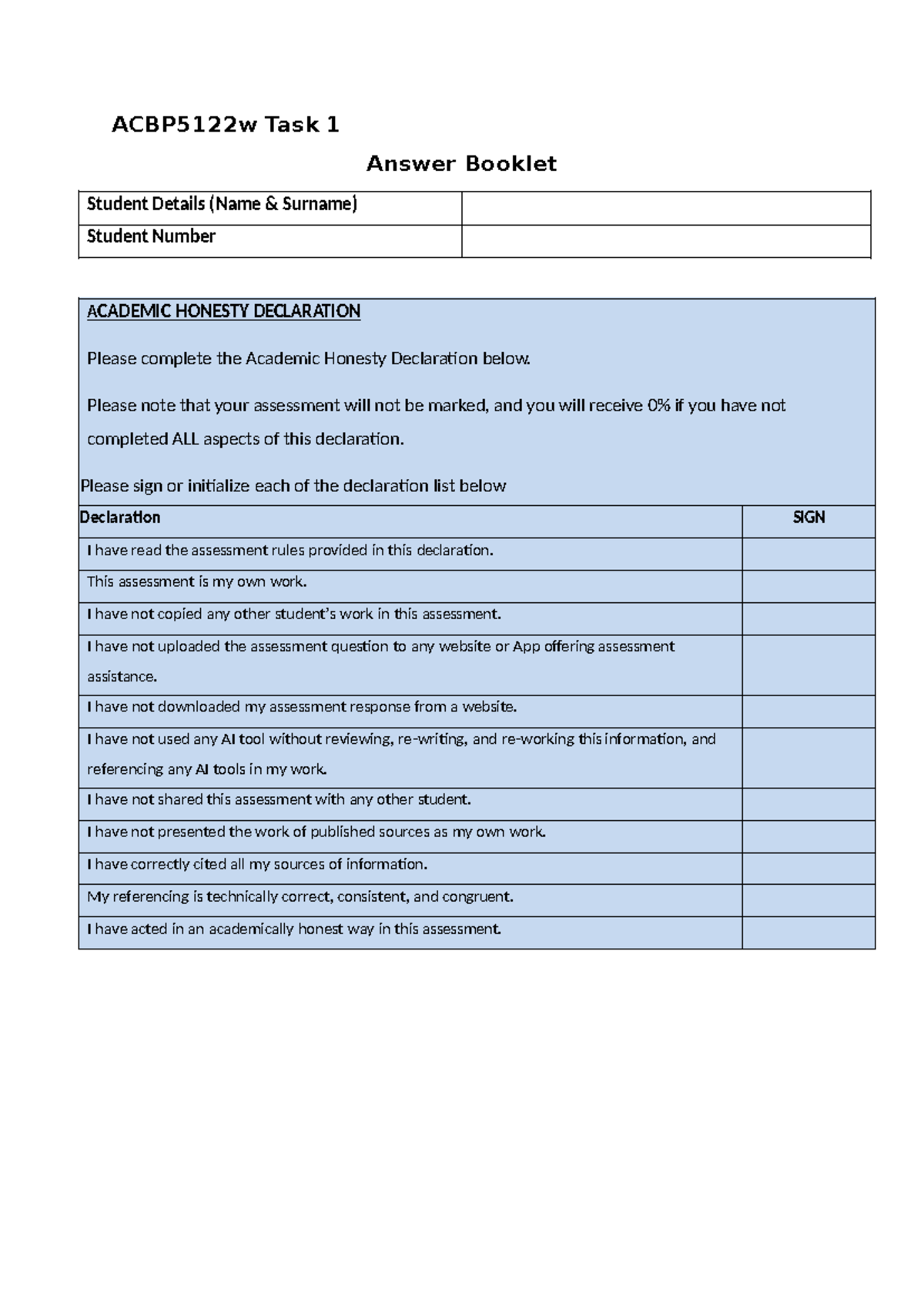 Task 1 Answer Booklet - ACBP5122w Task 1 Answer Booklet Student Details ...