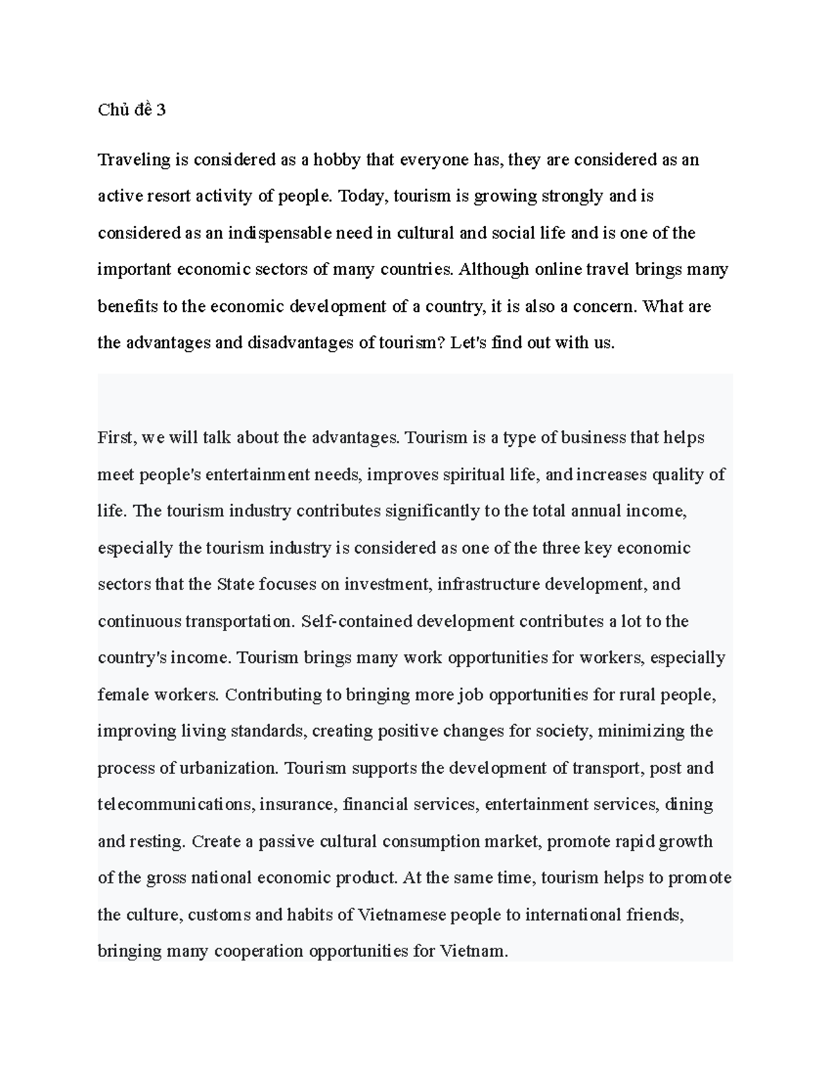 Chủ đề 3 writing - sdfsdfds - Chủ đề 3 Traveling is considered as a ...