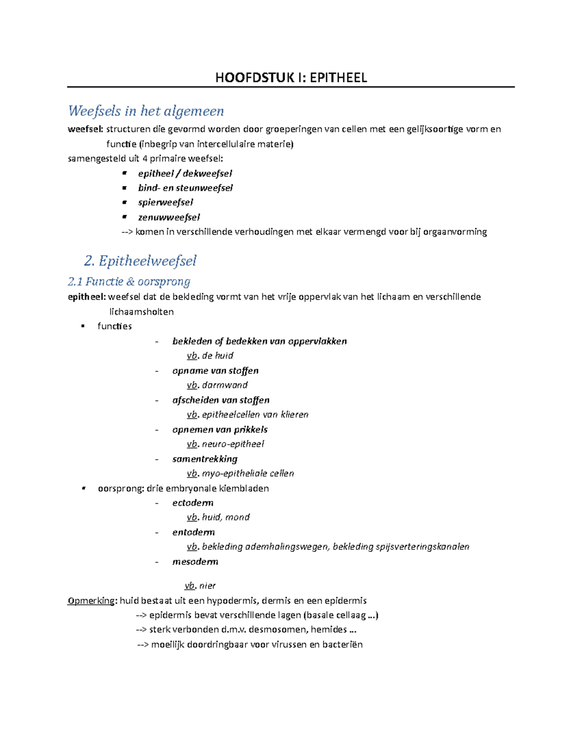 Epitheel - Hoofdstuk 1 - deel 2 - HOOFDSTUK I: EPITHEEL Weefsels in het ...