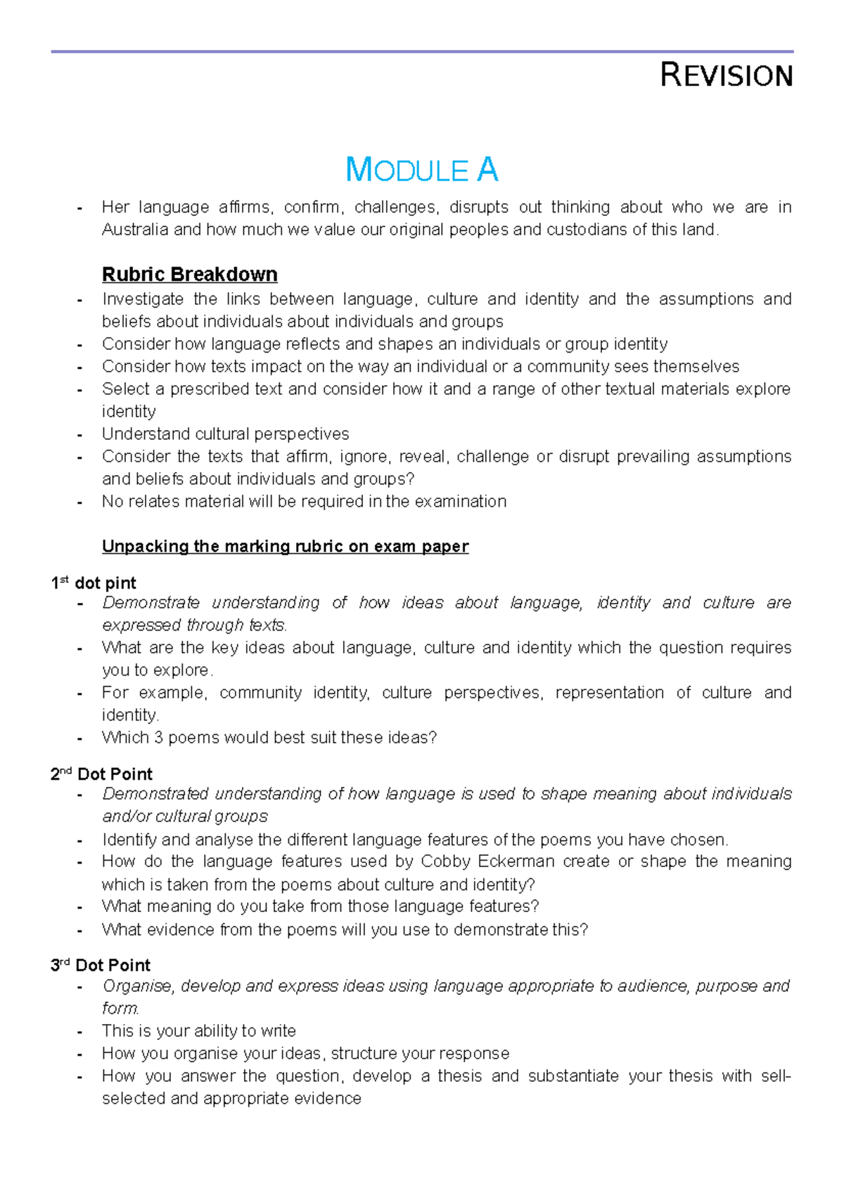 All Module Reviewd - REVISION MODULE A - Her language affirms, confirm ...