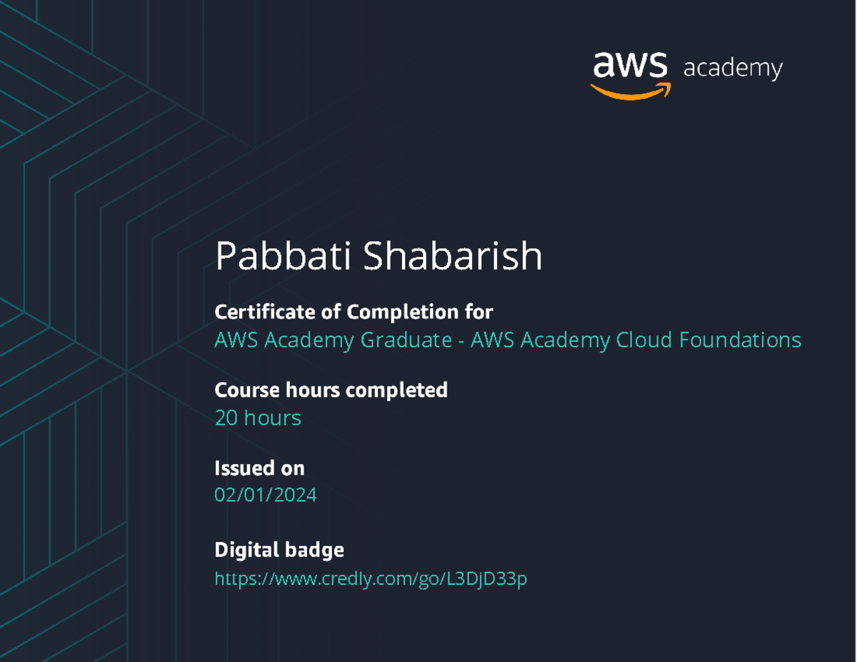 AWS Academy Graduate AWS Academy Cloud Foundations Badge 20240504-8-fskgnu - Electronics and ...