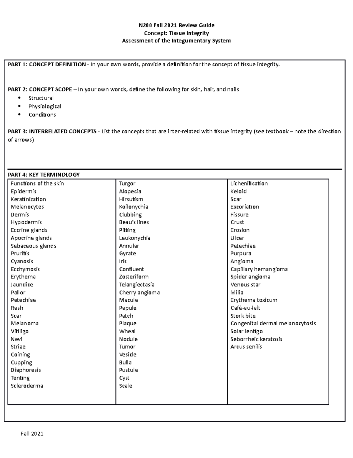 N200 Clinical Concept Guide - Integumentary F21 - N200 Fall 2021 Review ...