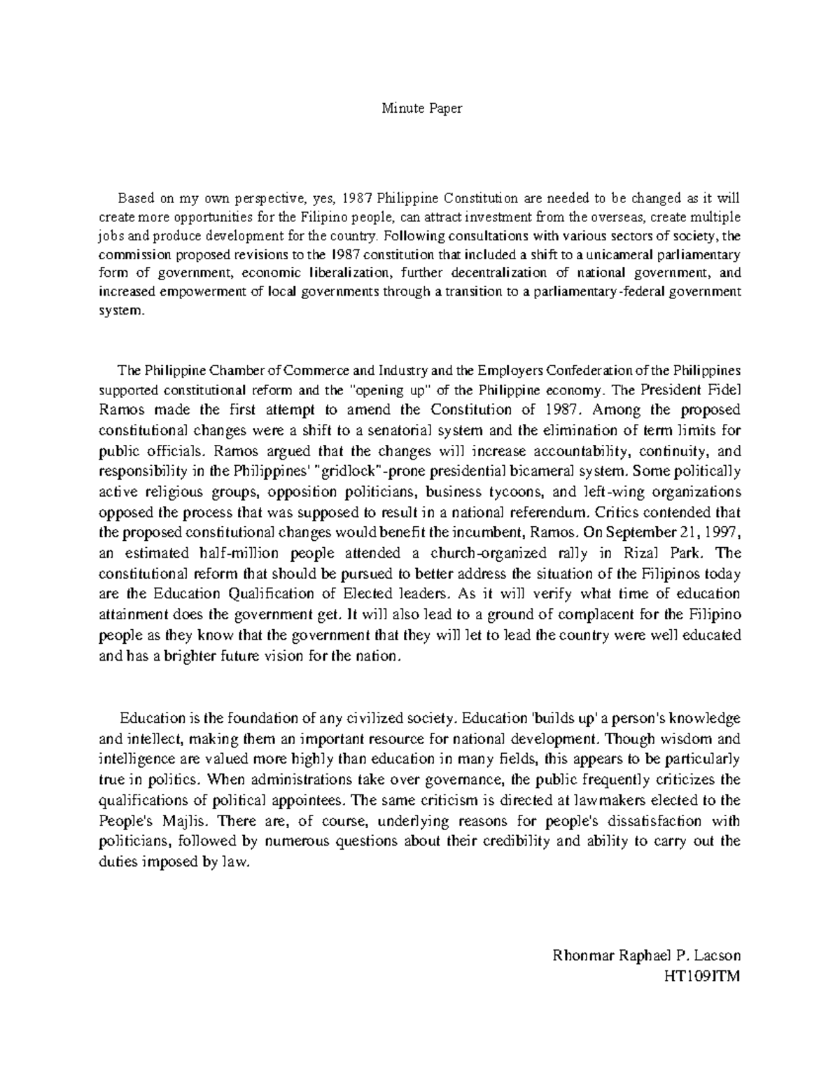 Minute Paper RPH - Minute Paper Based on my own perspective, yes, 1987 ...