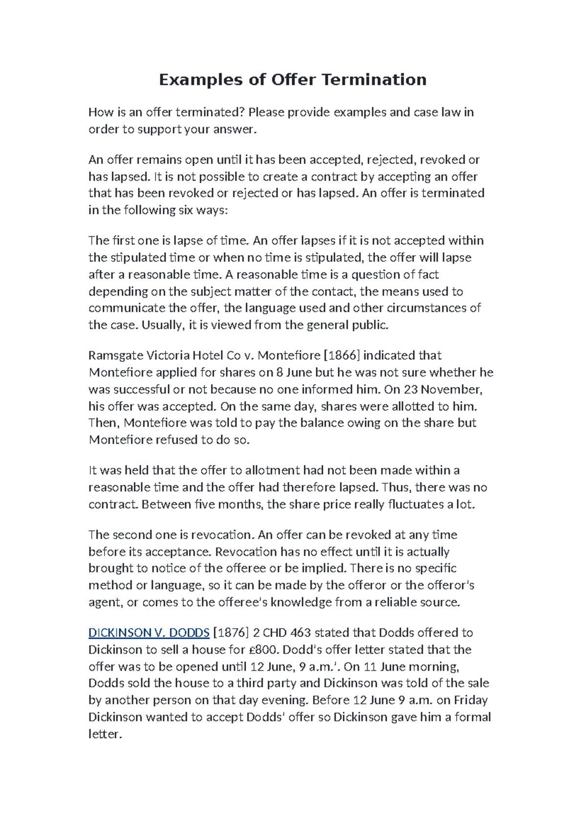 Examples of Offer Termination mid term - Examples of Offer Termination ...