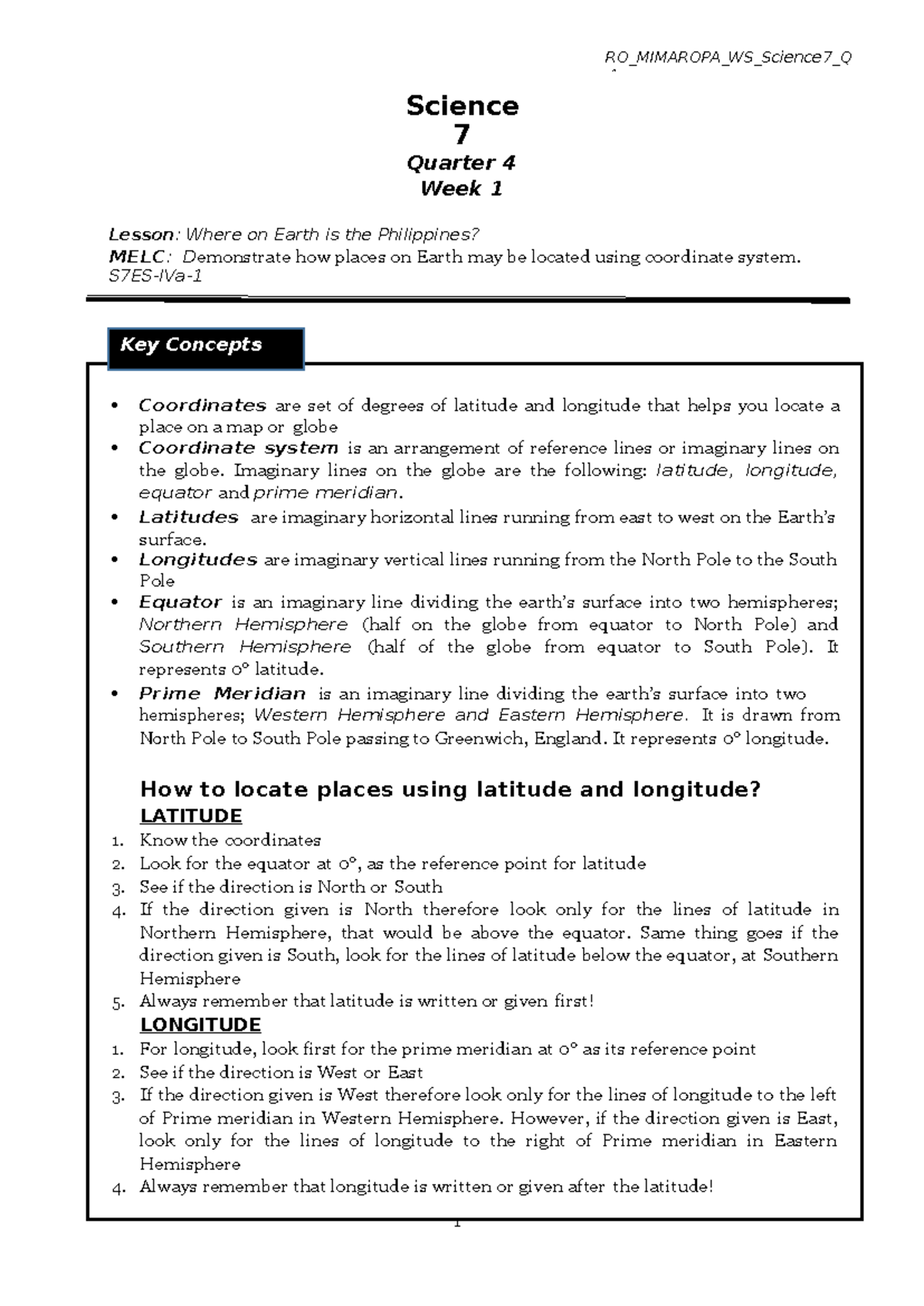 Science 7WS Q4 Week 1(localized) - 4 Science 7 Quarter 4 Week 1 Lesson ...