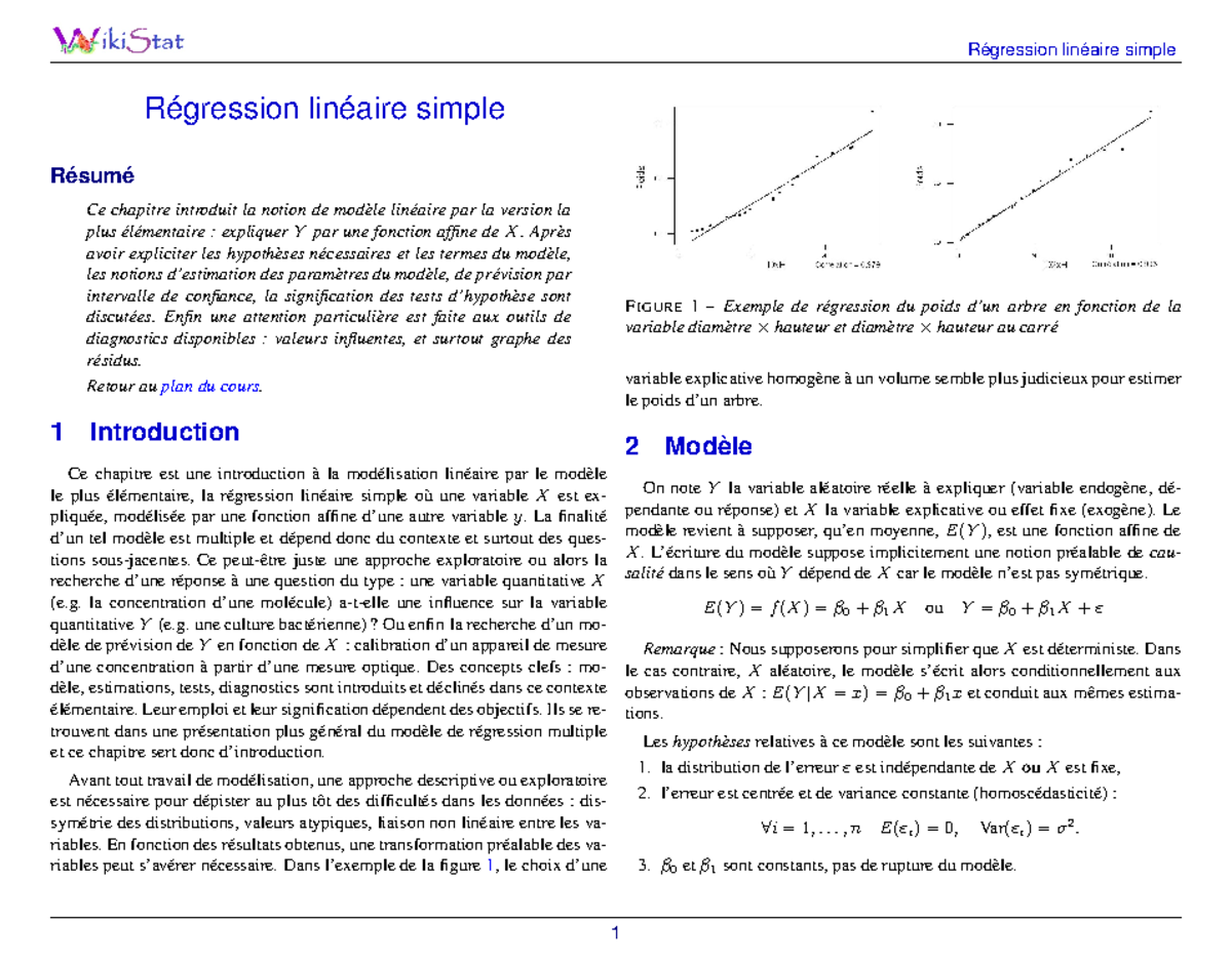 Regression linéaire simple - Régression linéaire simple Résumé Ce ...