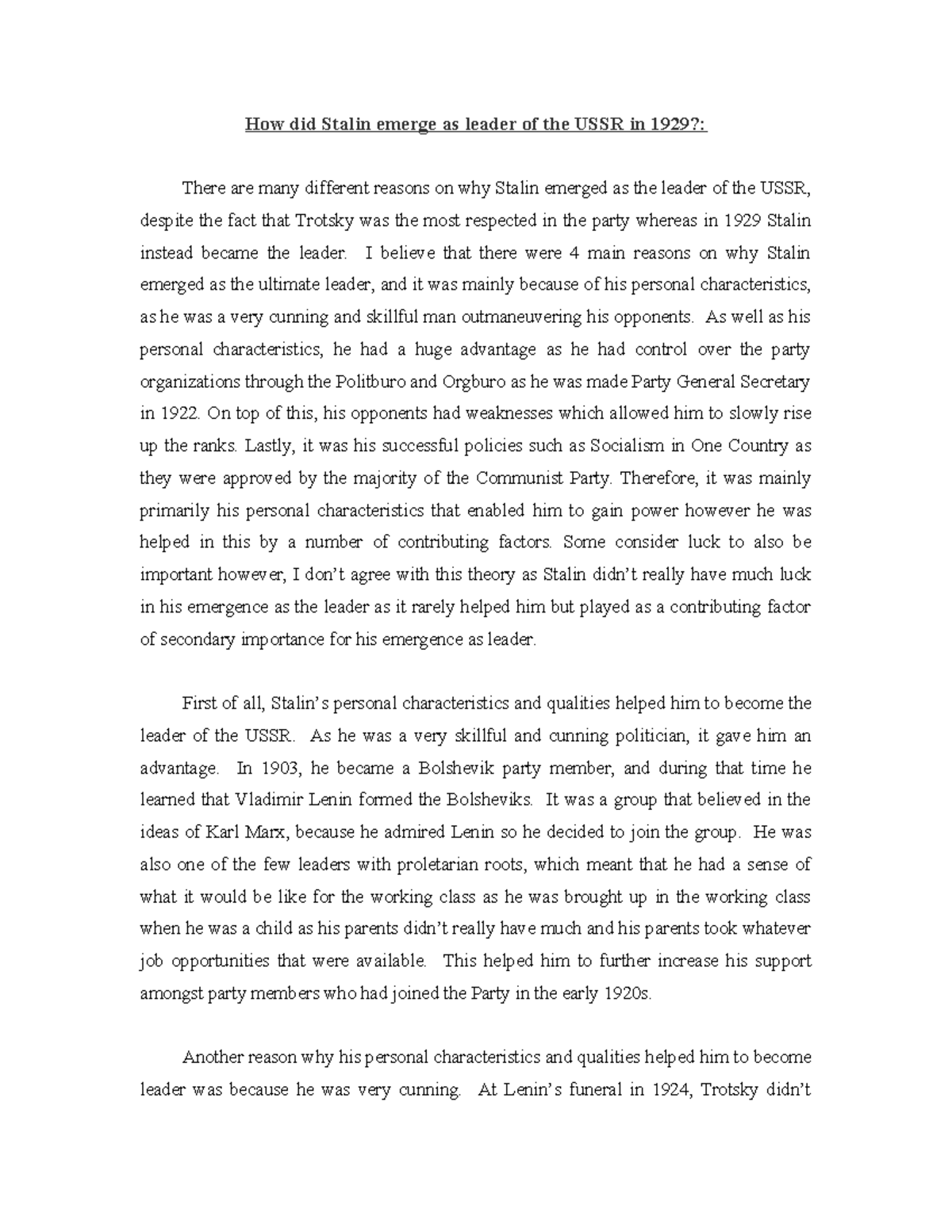 How did Stalin emerge as leader of the U - I believe that there were 4 ...