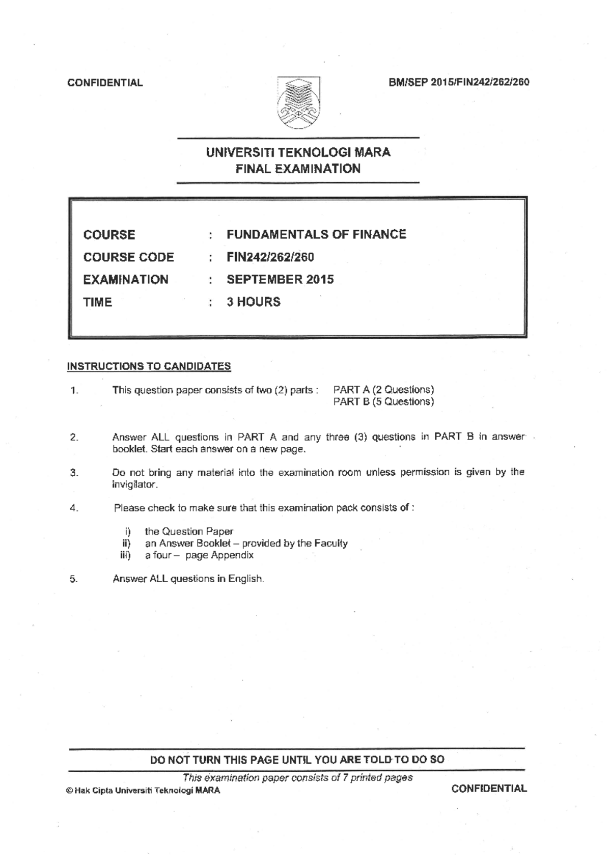 FIN242 262 260 - this is it - Fundamentals of Finance - UiTM - Studocu