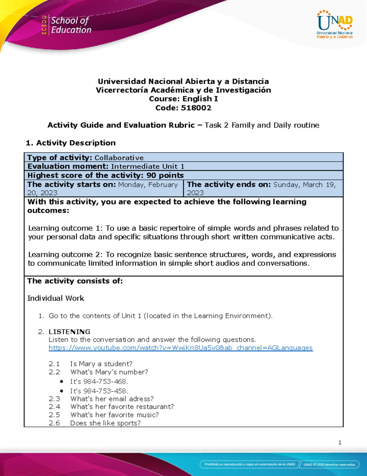 Activity Guide and Evaluation Rubric - Unit 1 - Task 2 - Family and ...