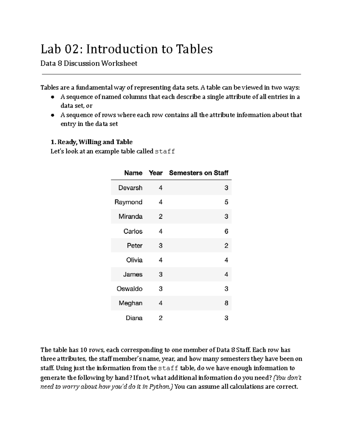 Lab2 - Format sheet/practice - Lab 02: Introduction to Tables Data 8 Discussion Worksheet Tables ...