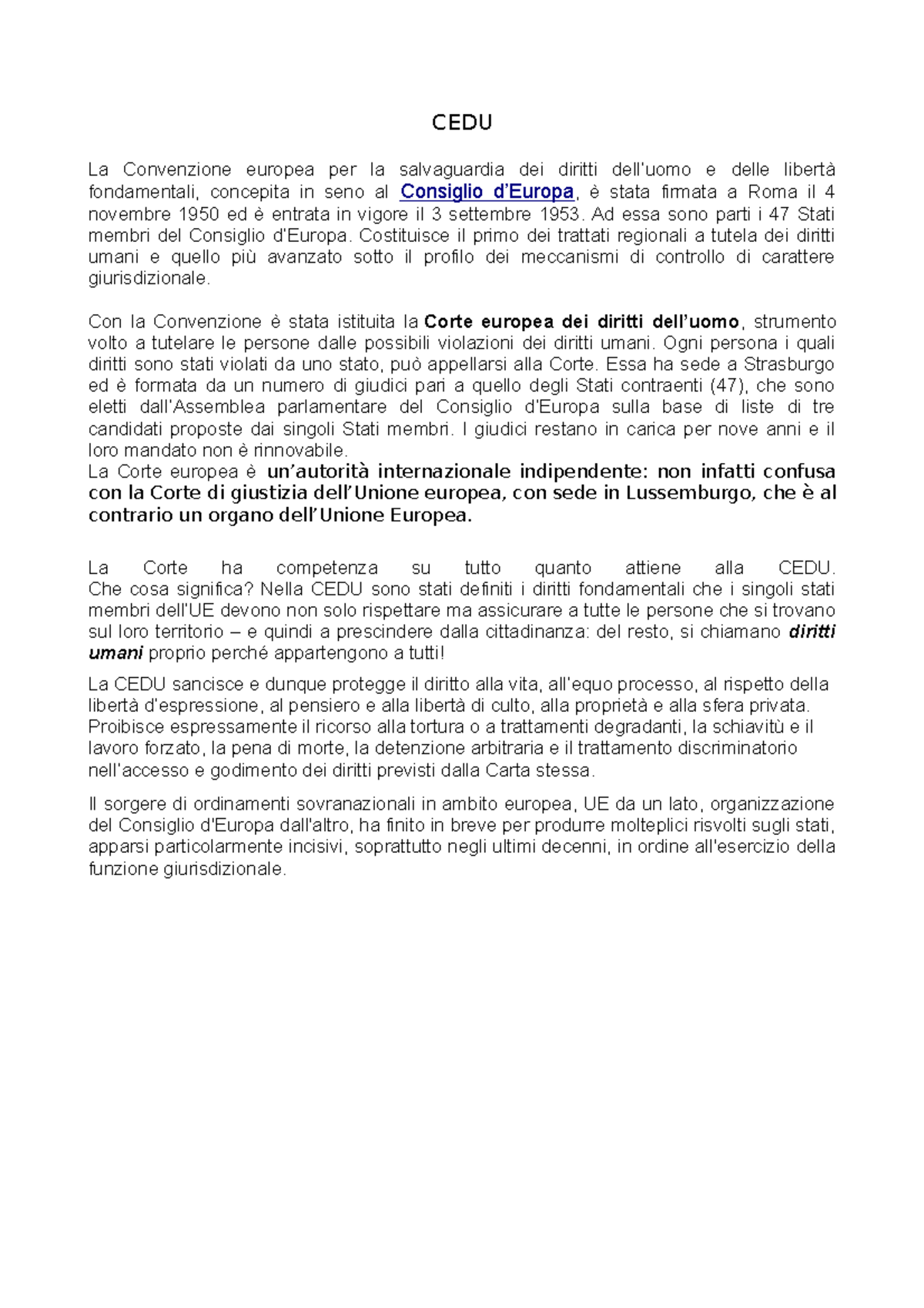 COS'E' LA CEDU. Definizione integrata anche dal libro. - CEDU La ...