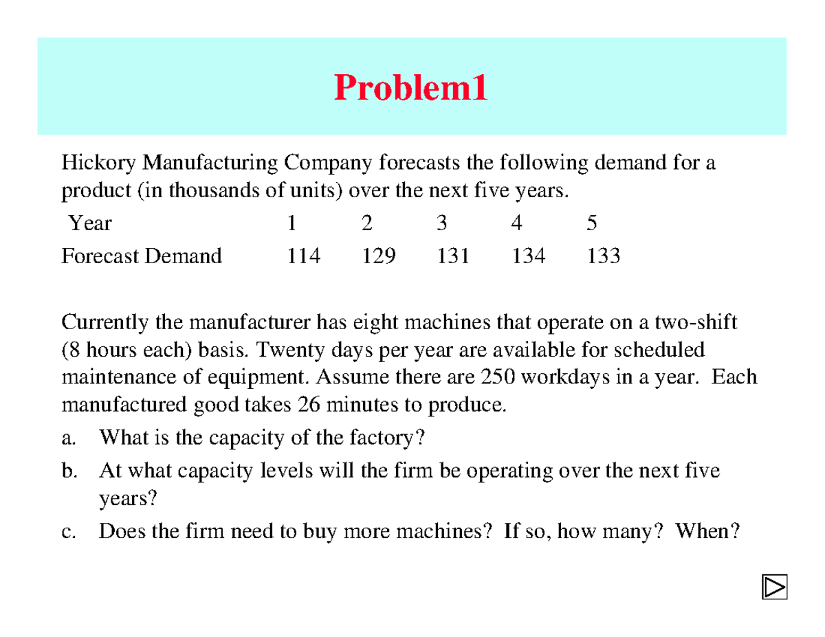 023 - Capacity Planning - Problems 1-2-3-4-5 - Problem1Problem Hickory ...