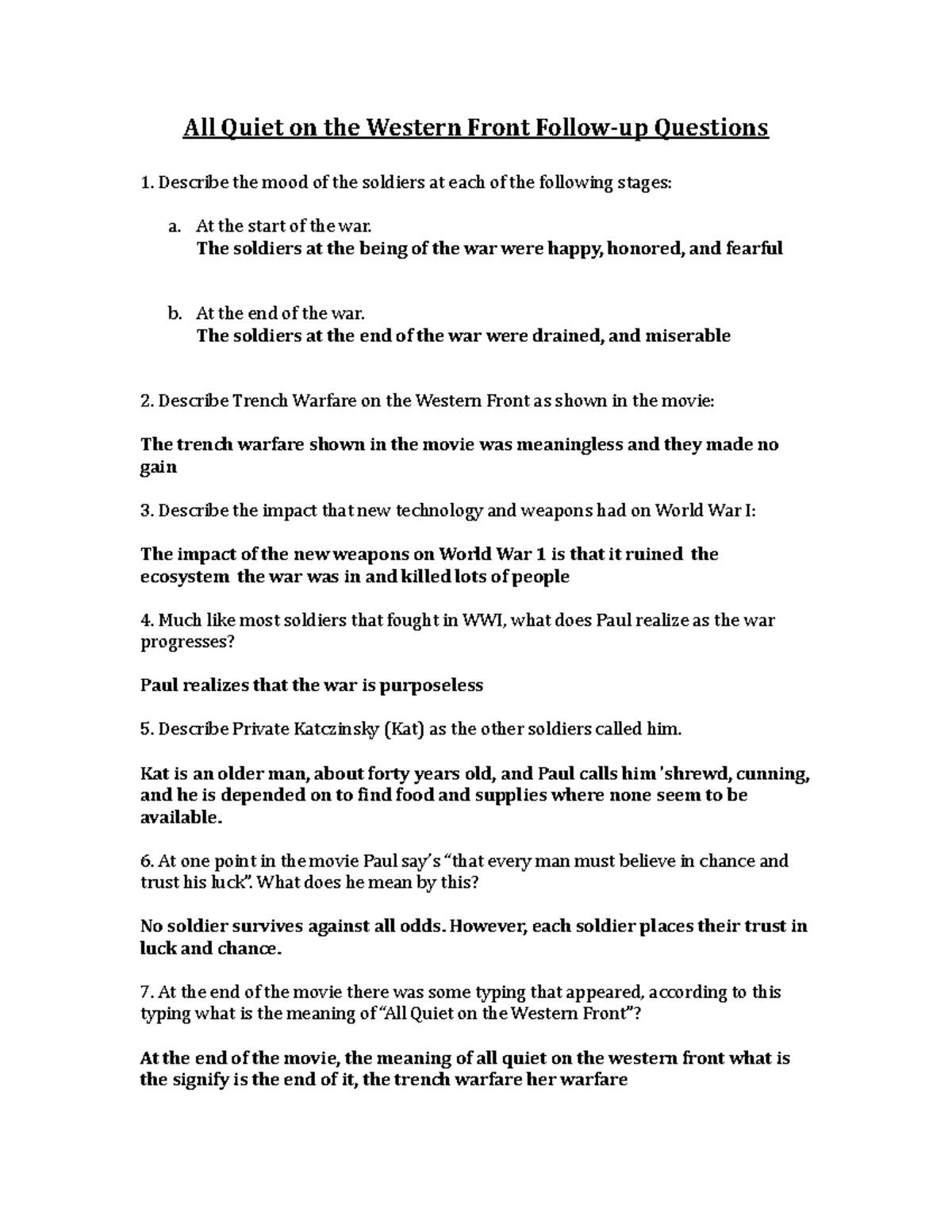 All Quiet on the Western Front Follow up Questions - All Quiet on the ...