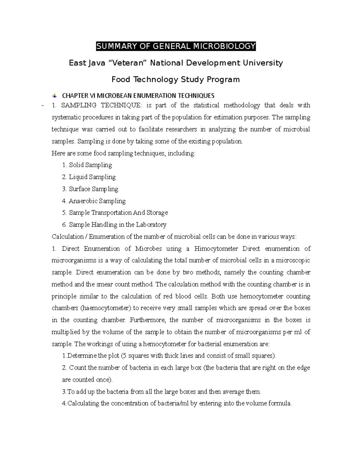 Microbiology Microbial Enumeration Techniques Summary Of General