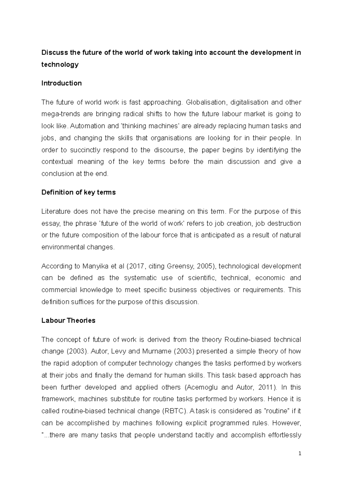 Future of work Assignment - Discuss the future of the world of work ...