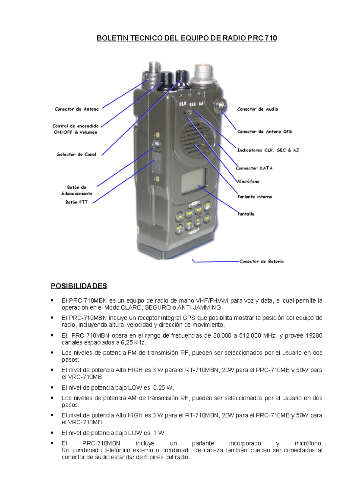 Boletin Tecnico Equipo DE Radio PRC 710 - BOLETIN TECNICO DEL EQUIPO DE ...
