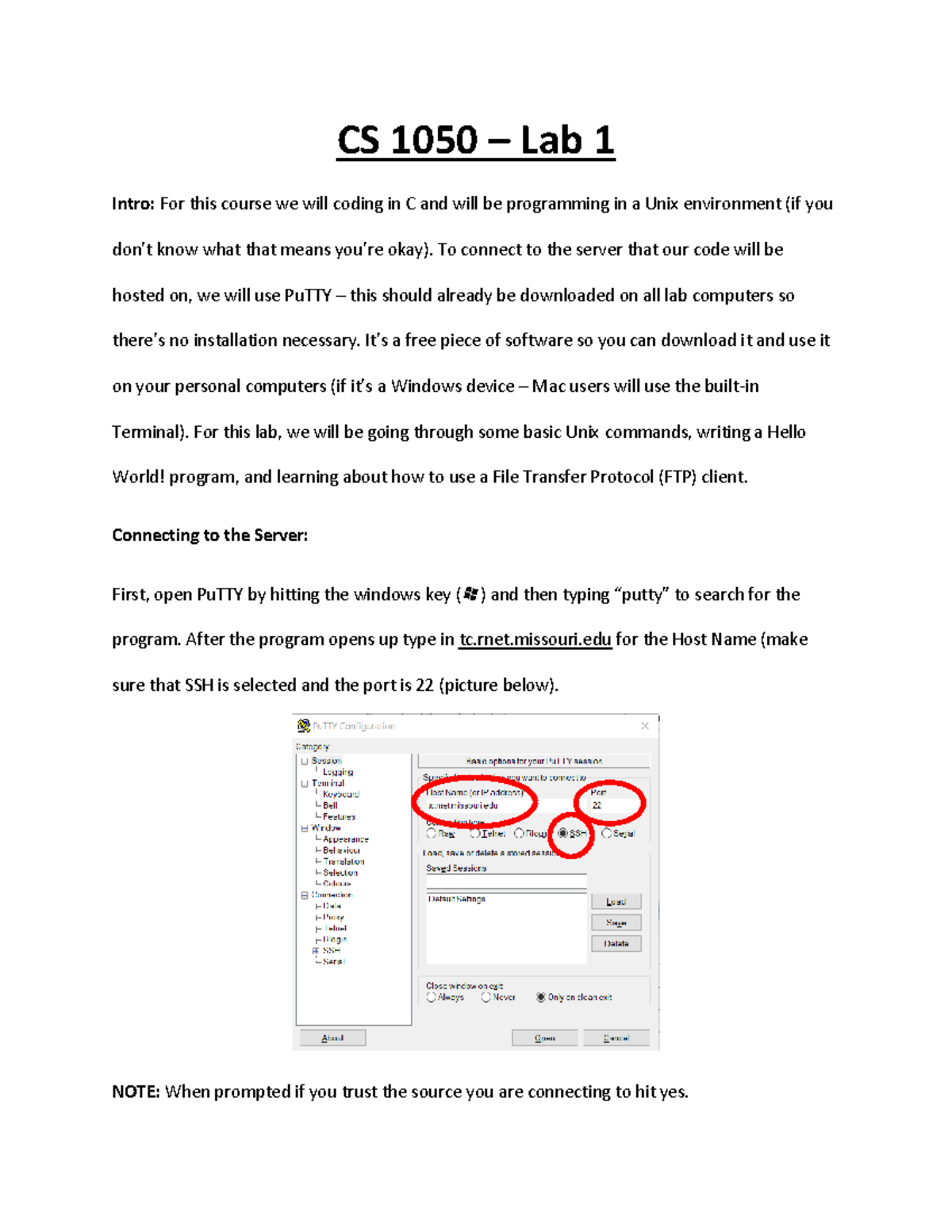 CS 1050 - Lab1 Doc - first lab - CS 1050 – Lab 1 Intro: For this course ...