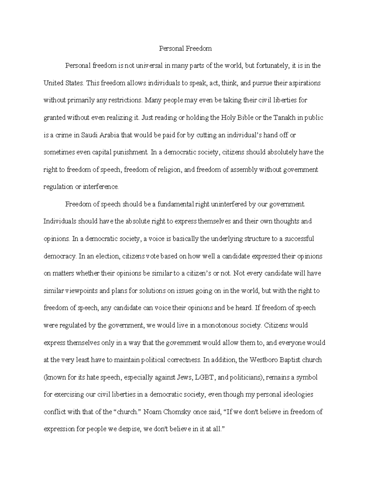 Personal Freedom - Grade: A+ - Personal Freedom Personal freedom is not ...