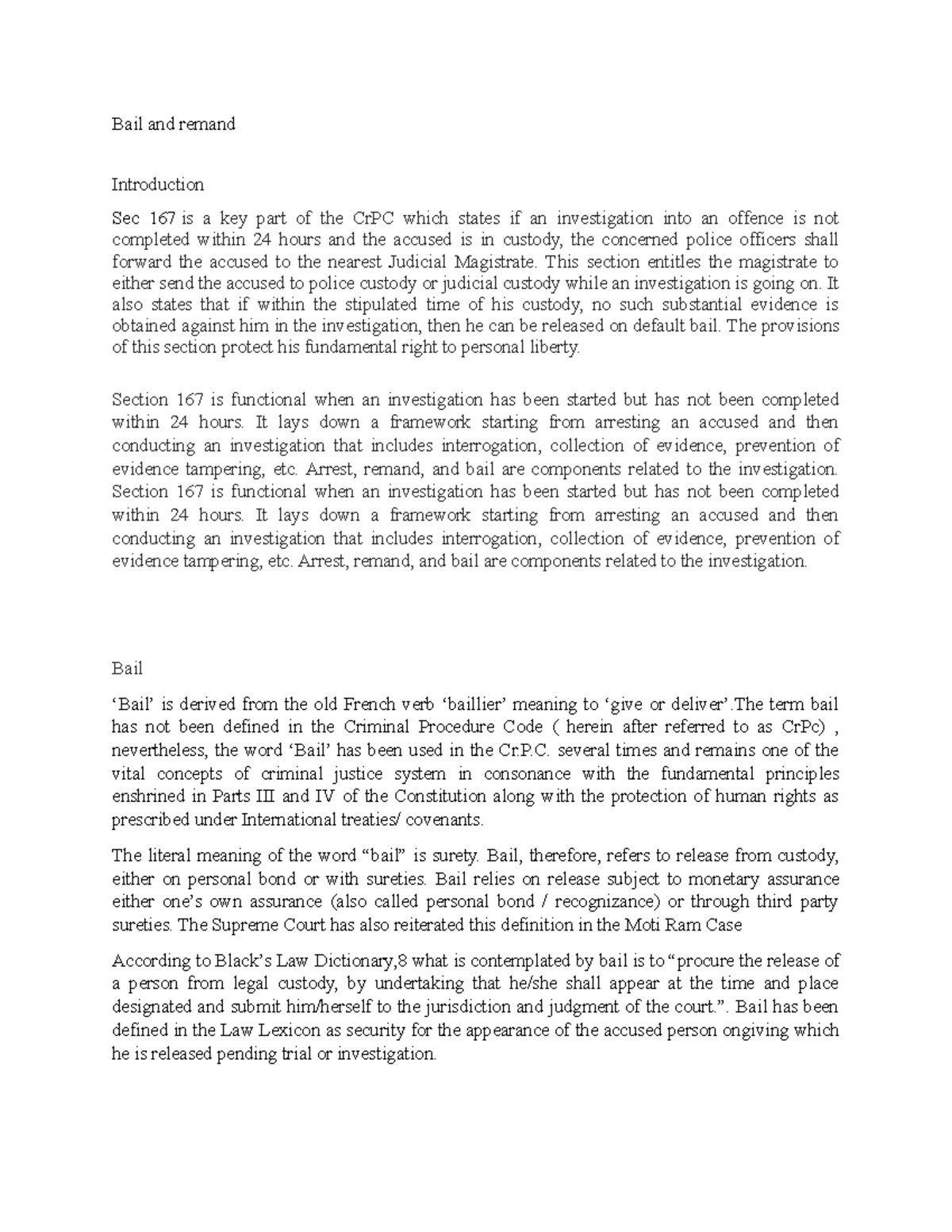 Bail And Remand - Bail and remand Introduction Sec 167 is a key part of ...