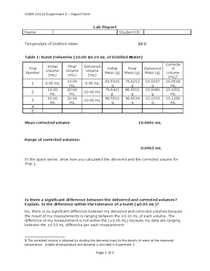 CHEM CH116 Experiment 6 - Dilutions And UV-VIS Spectrophotometry - CHEM ...