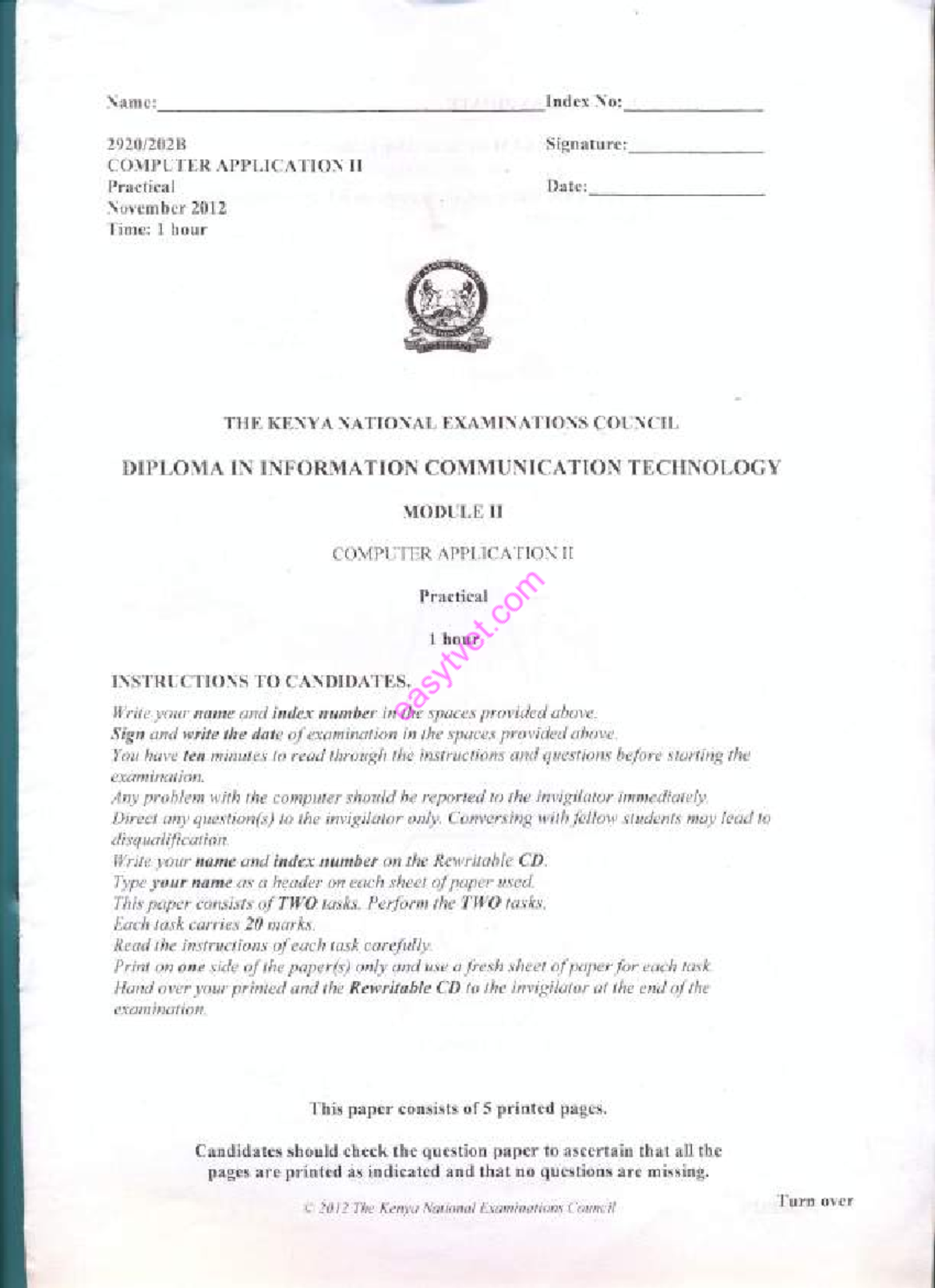 CA PRAC 2012 n - computer application practical past papers ...