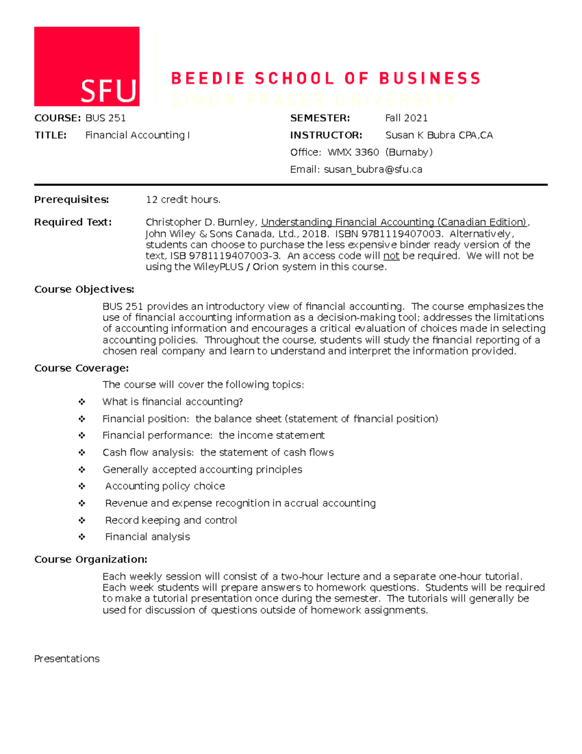 Bus 251 Fall 2021 - Presentations and Outline - COURSE: BUS 251 ...