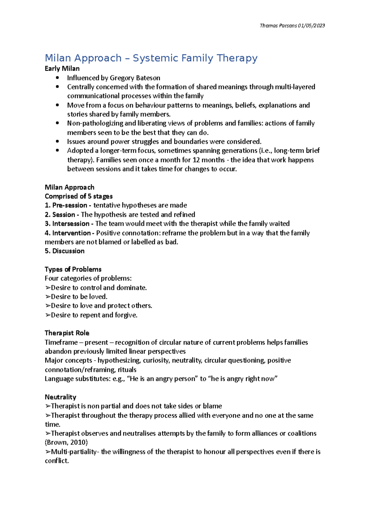 9. Milan Approach - week 9 notes - Milan Approach – Systemic Family ...