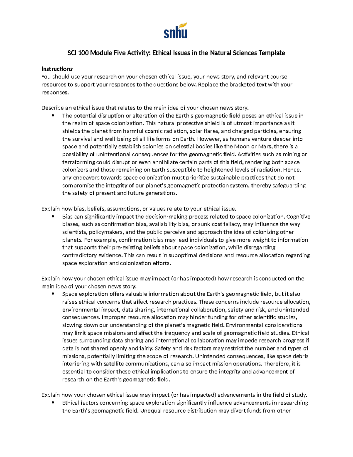 SCI 100 Module Five Activity Template - SCI 100 Module Five Activity ...