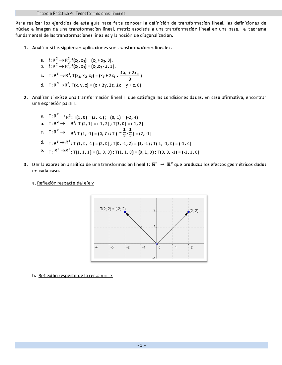TP4 Algebra Matematica - Para realizar los ejercicios de esta guía hace falta conocer la ...