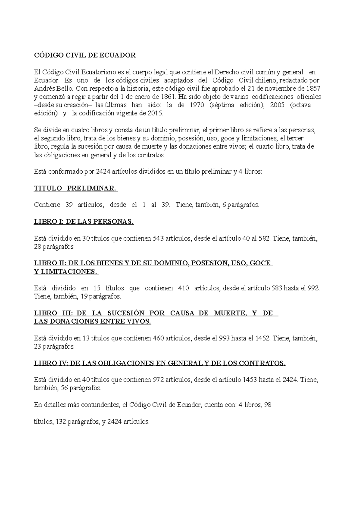Código Civil DE Ecuador como esta compuesto - CÓDIGO CIVIL DE ECUADOR ...