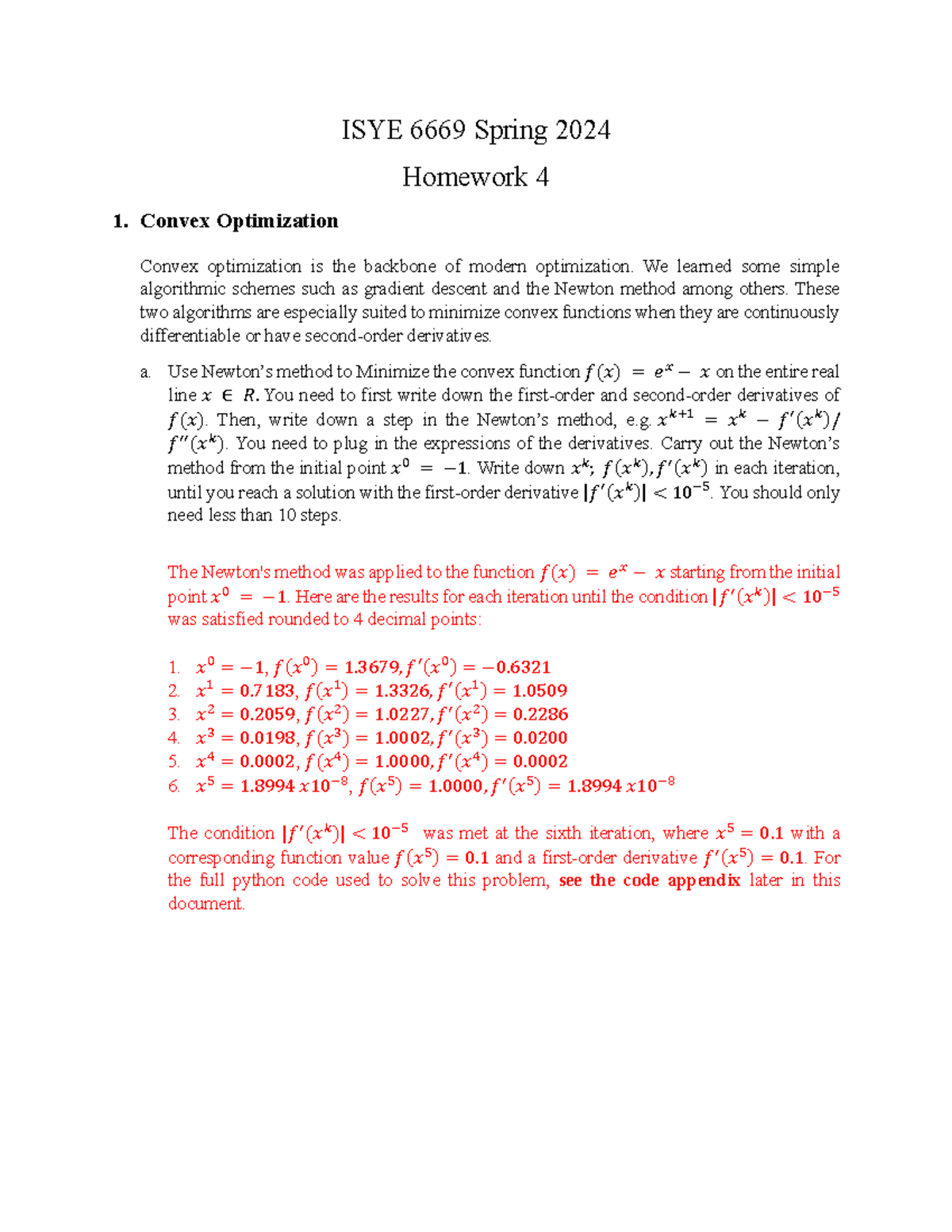ISYE6669HW4 -fdlws[-df[ - ISYE 6 669 Spring 2024 Homework 4 1. Convex Optimization Convex - Studocu