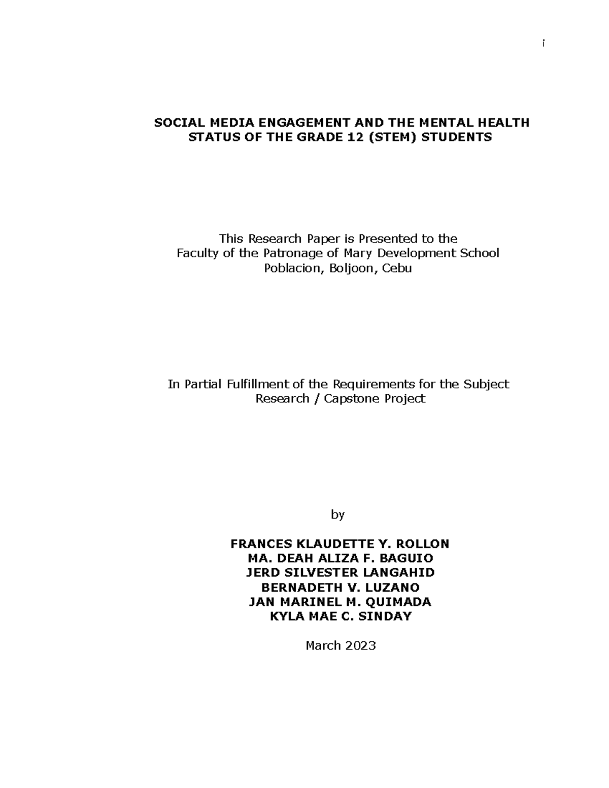 Effects OF Social Media TO THE Mental Health Status - i SOCIAL MEDIA ...