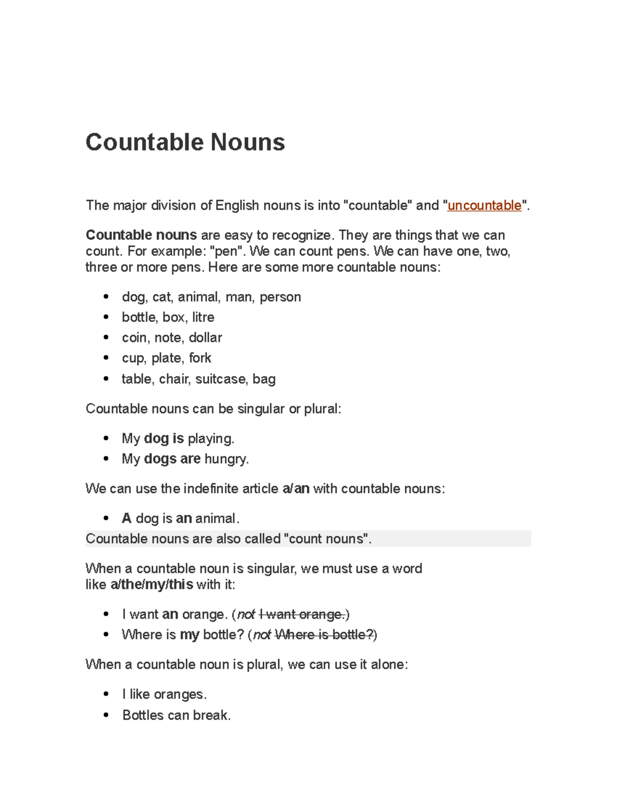Quantity containers - BUEN LIBRO - Countable Nouns The major division ...