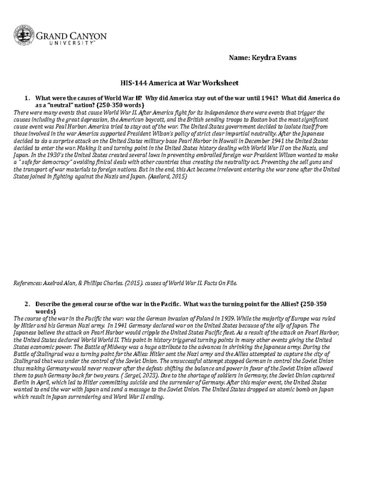 America at War - Work assignment that's a template easy A - Name ...