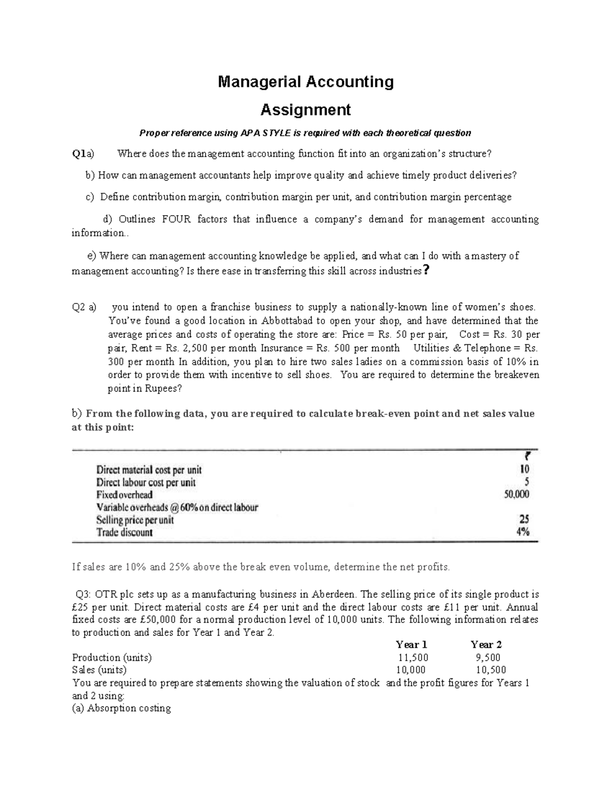 Managerial Accounting Assignment - Managerial Accounting Assignment ...