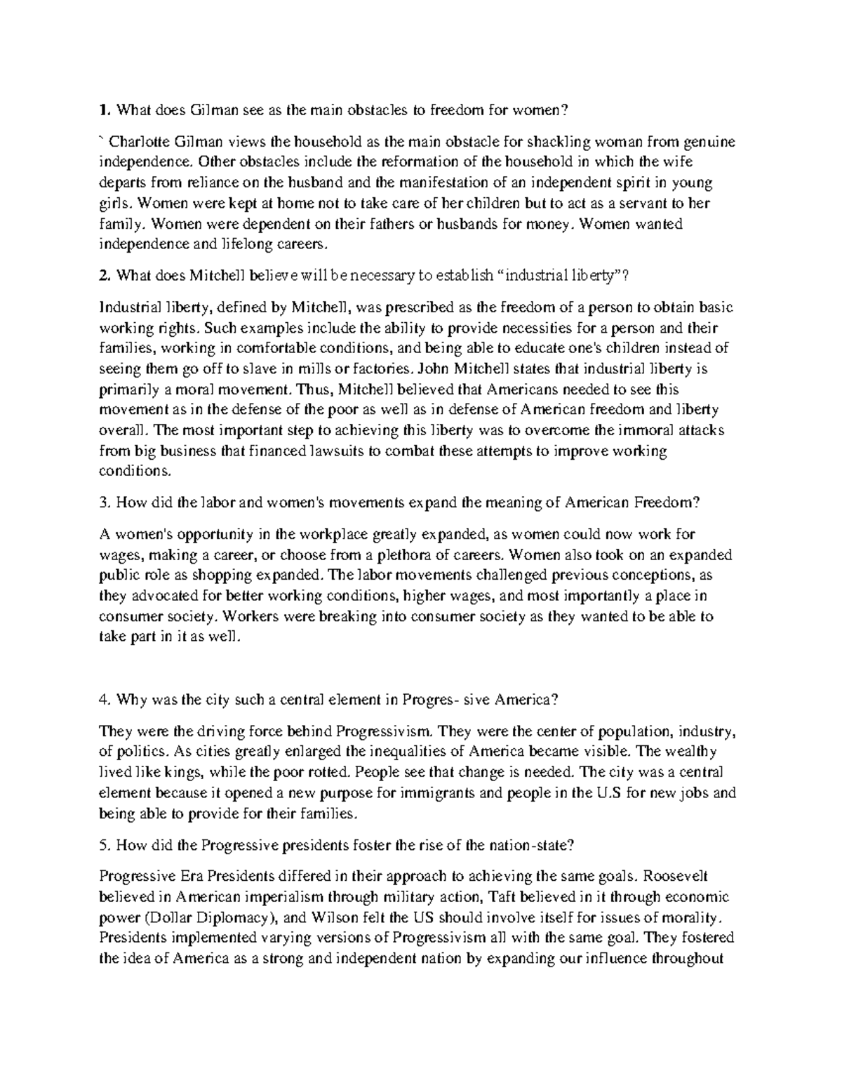 Chapter 181 - What does Gilman see as the main obstacles to freedom for ...