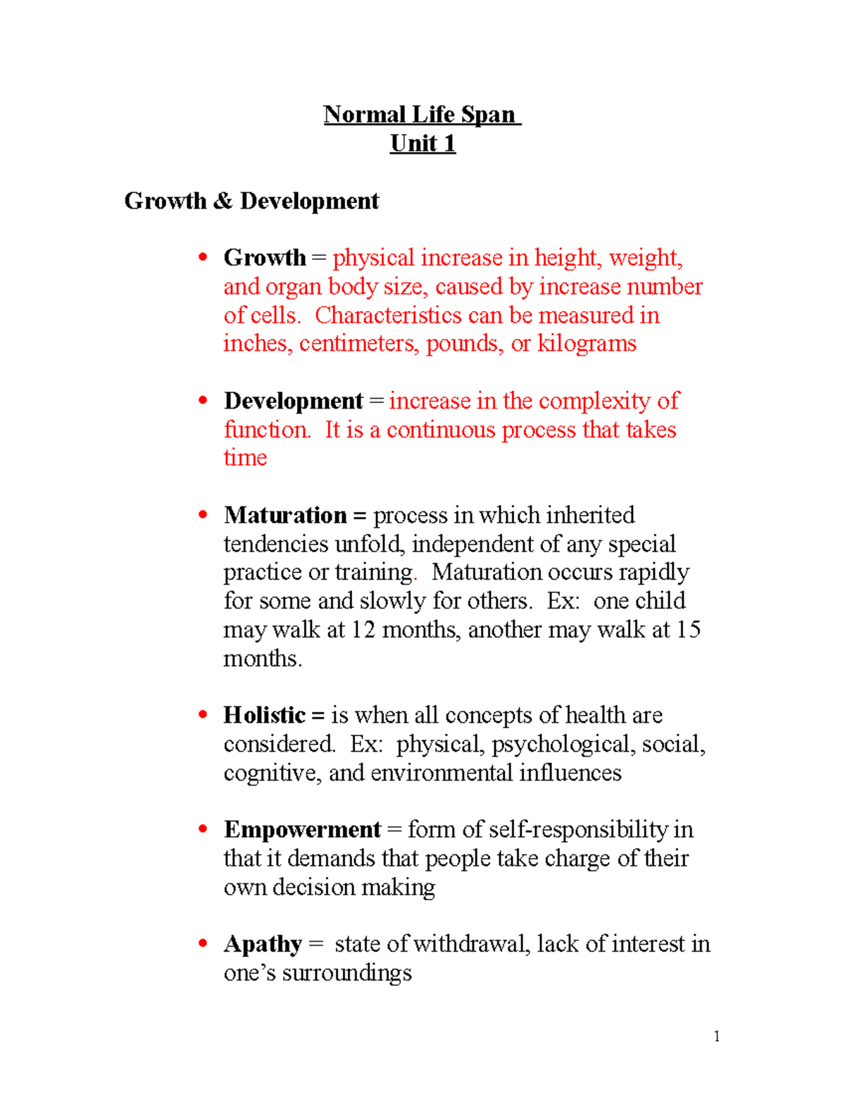 NLS - Notes Unit 1 - Natasha Peacock - Normal Life Span Unit 1 Growth ...