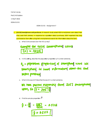 Assignment 2 (ECON 010) - Ho Kan Leung Prof. D Christafore 01 February 2022 ECON 010 01 ...