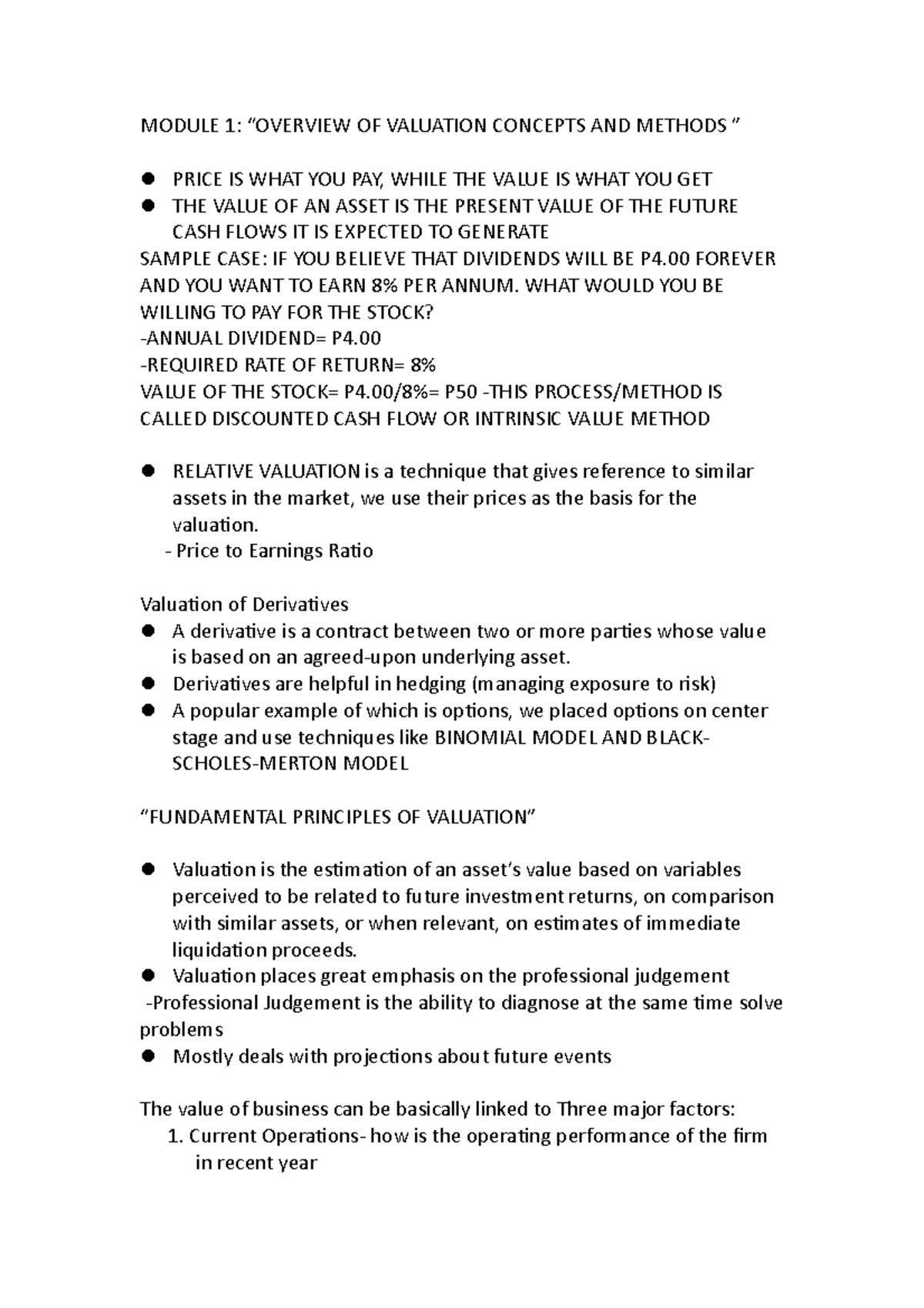 Valuation Concepts AND Methods - MODULE 1: “OVERVIEW OF VALUATION CONCEPTS AND METHODS ” PRICE ...