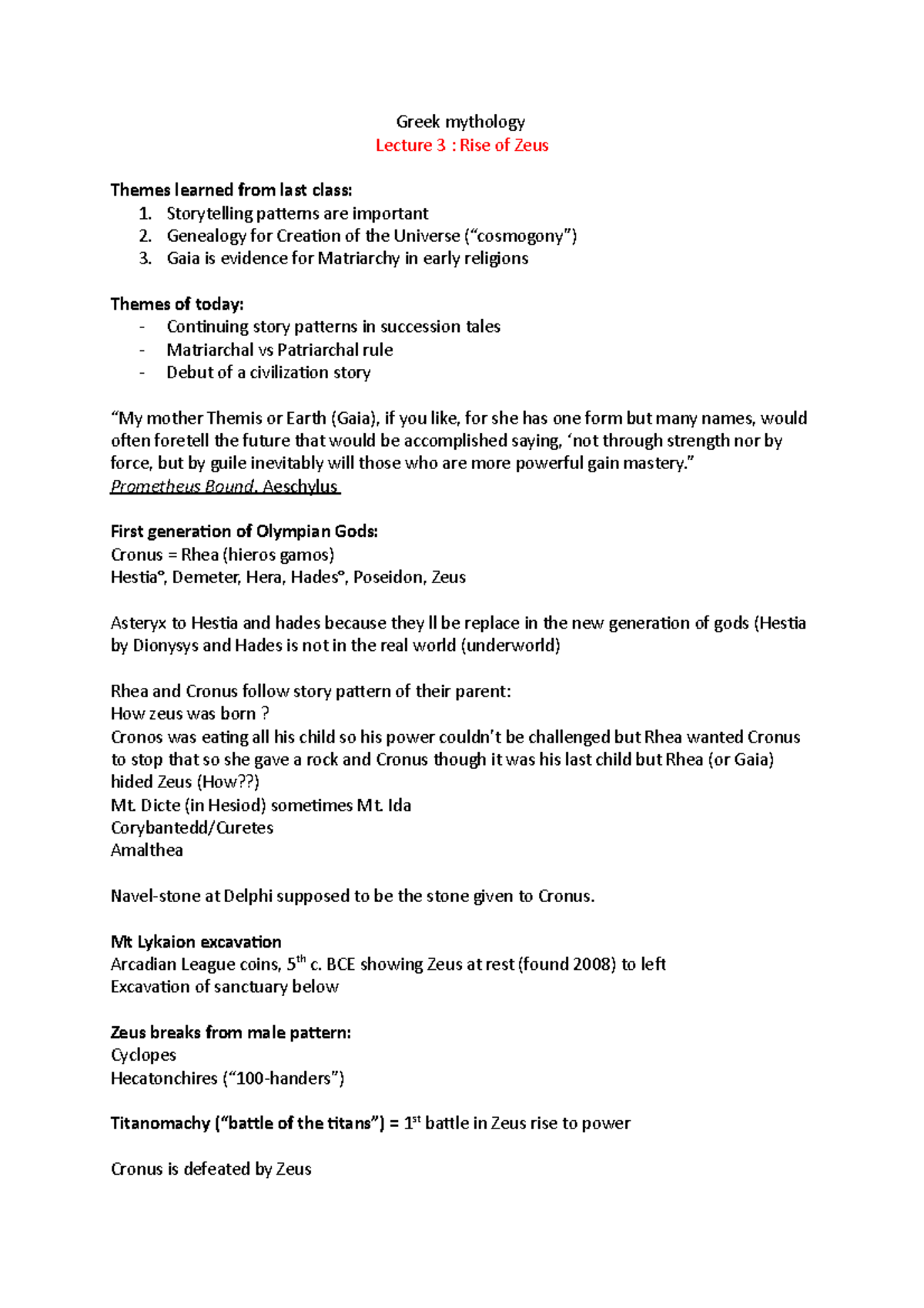 Lecture 3 - Rise of Zeus - Greek mythology Lecture 3 : Rise of Zeus ...