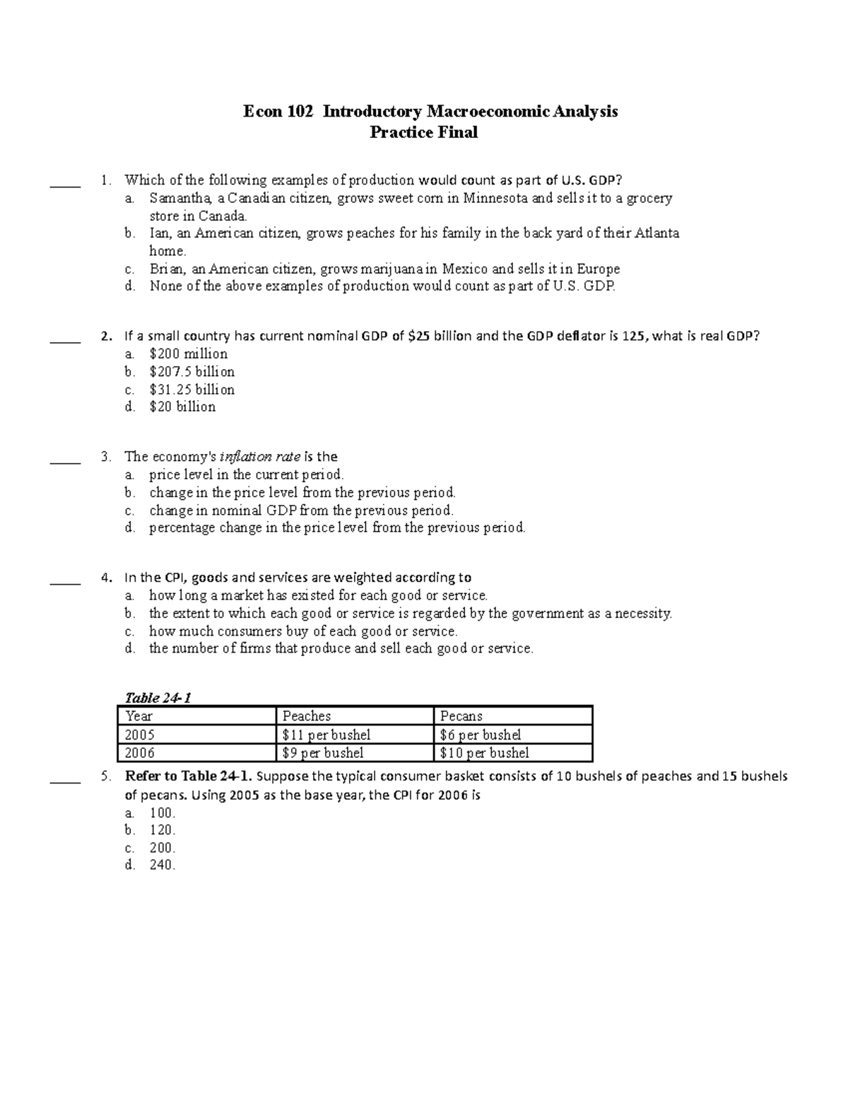 1 EC 102, Fall 2022, Practice Final - Econ 102 Introductory ...