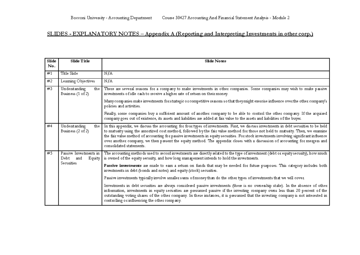 Appendix A explanatory notes v2020 - Bocconi University - Accounting ...