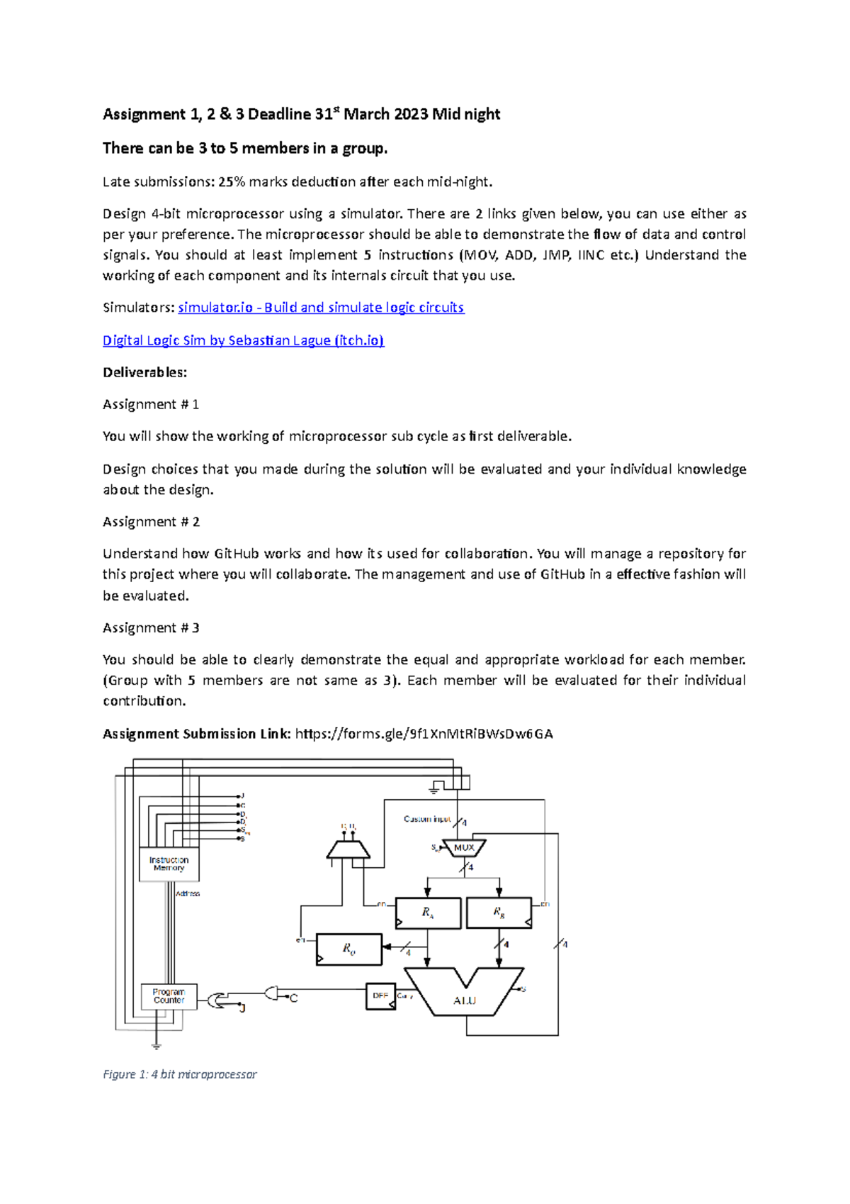 Microprocessor assignments - Assignment 1, 2 & 3 Deadline 31st March ...